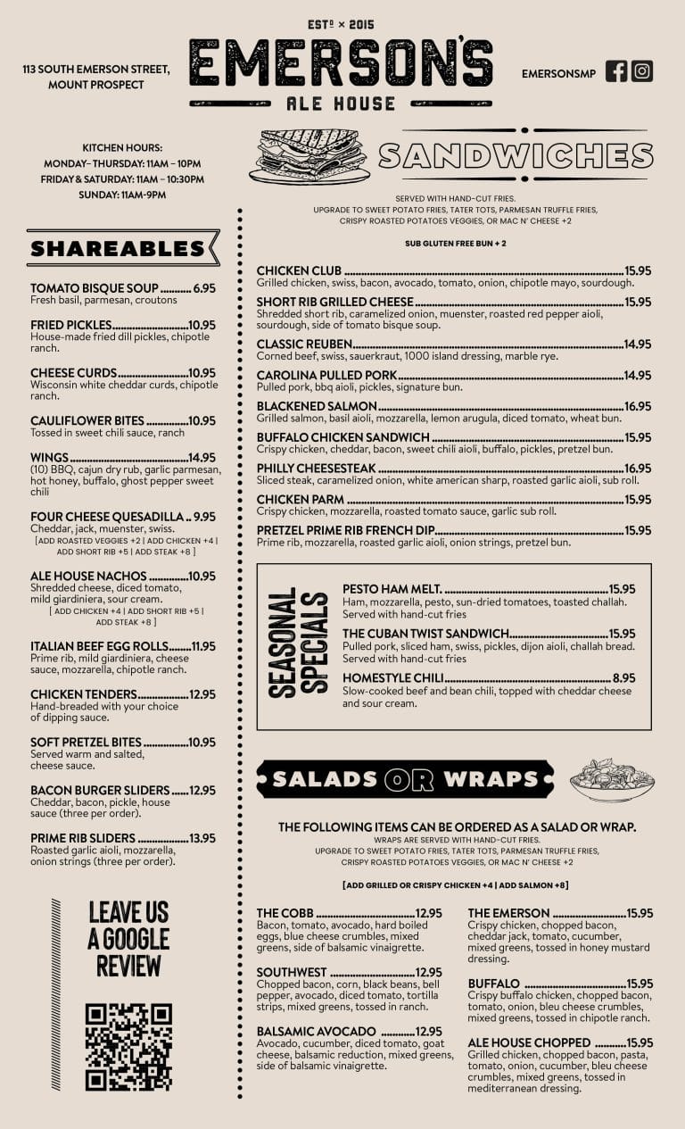 Menu • Emerson's Ale House