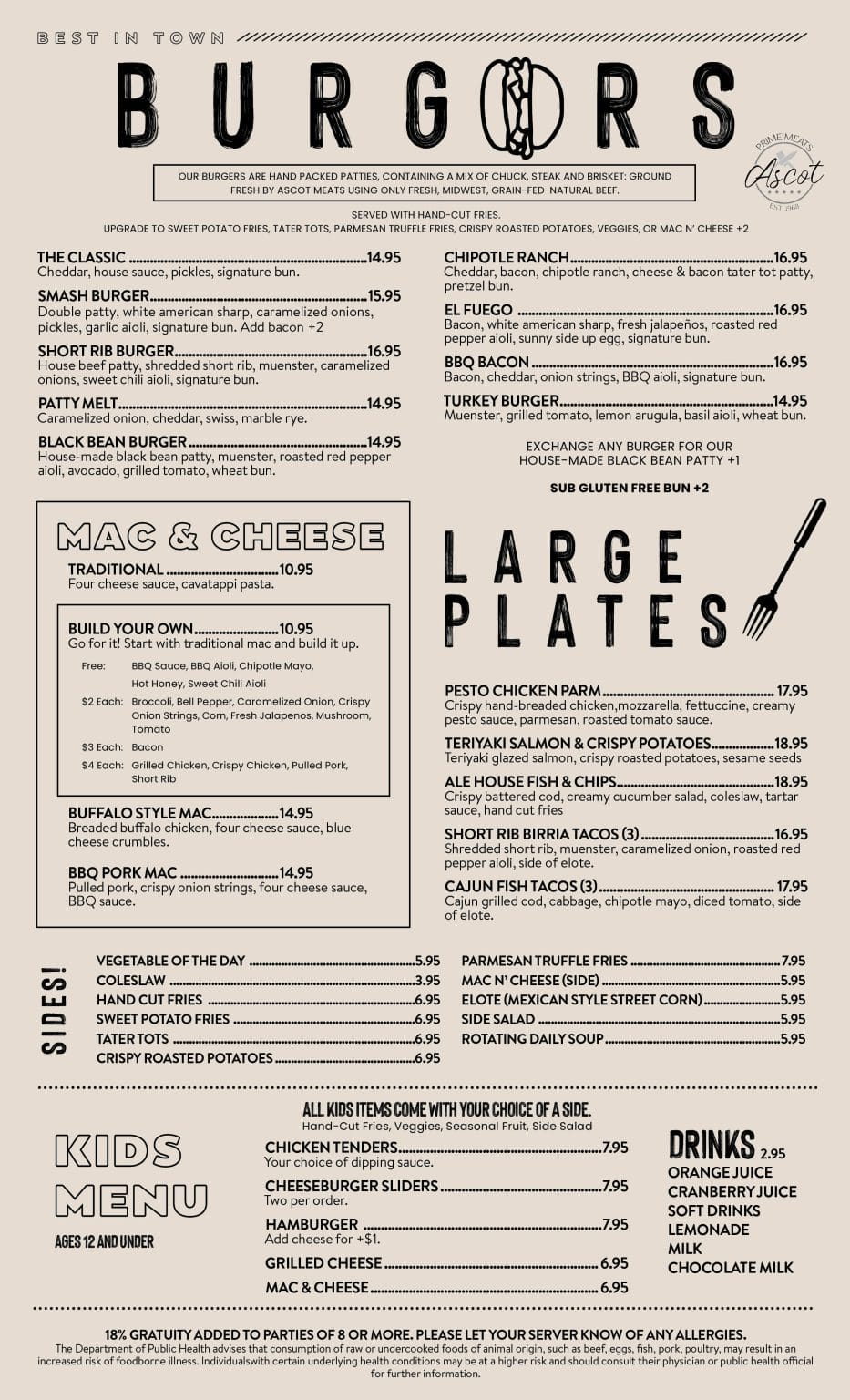 Menu • Emerson's Ale House